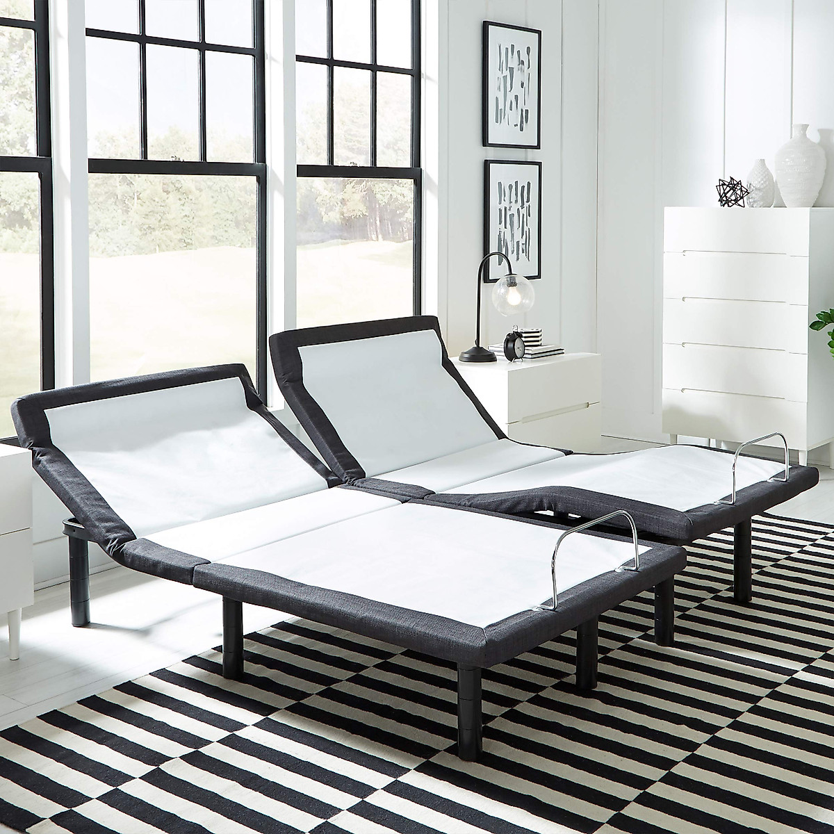 Blissful Nights Split King e5 Adjustable Bed Frame with Power Pillow Tilt, Zero Clearance for Storage Bases, Massage, Anti-Snore, Zero Gravity, USB Charging, Nightlight