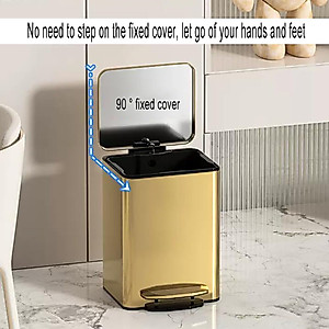 zktoermn Bathroom Trash Can with Lid, Fingerprint Resistant Foot Pedal Garbage Can Removable Liner Bucket for Home, Kitchen, Laundry Room, Office, Bedroom (Color : Gold, Size : 21L)