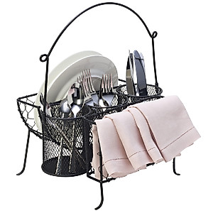 Gourmet Basics by Mikasa Farmer's Market Picnic Hostess Storage Flatware Caddy, 14-Inch, Black