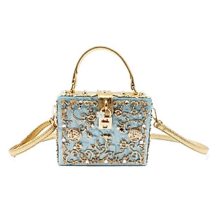 Tngan Women Evening Clutch Acrylic Square Box Bag with Rhinestones Shoulder Bag Crossbody Bag Handbag, Light Blue
