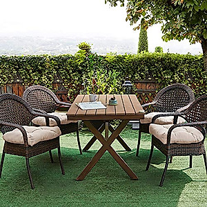 Sweet Home Collection Patio Cushions Outdoor Chair Pads Premium Comfortable Thick Fiber Fill Tufted 19" x 19" Seat Cover, 2 Pack, Cream