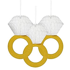 Glitter Gold Honeycomb Diamond Ring Hanging Decorations (3 Pieces) Bachelorette Party Engagement Party Bridal Shower Wedding Anniversary Supplies