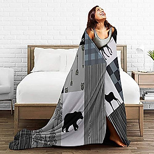 Carwayii Rustic Fleece Throw Blanket Lodge Bear Moose Lap Blanket Ultra Soft Office Blanket Adventure Retro Tartan Bed Cover Thermal Noon Break Blanket Gifts for Home Office Camping Car