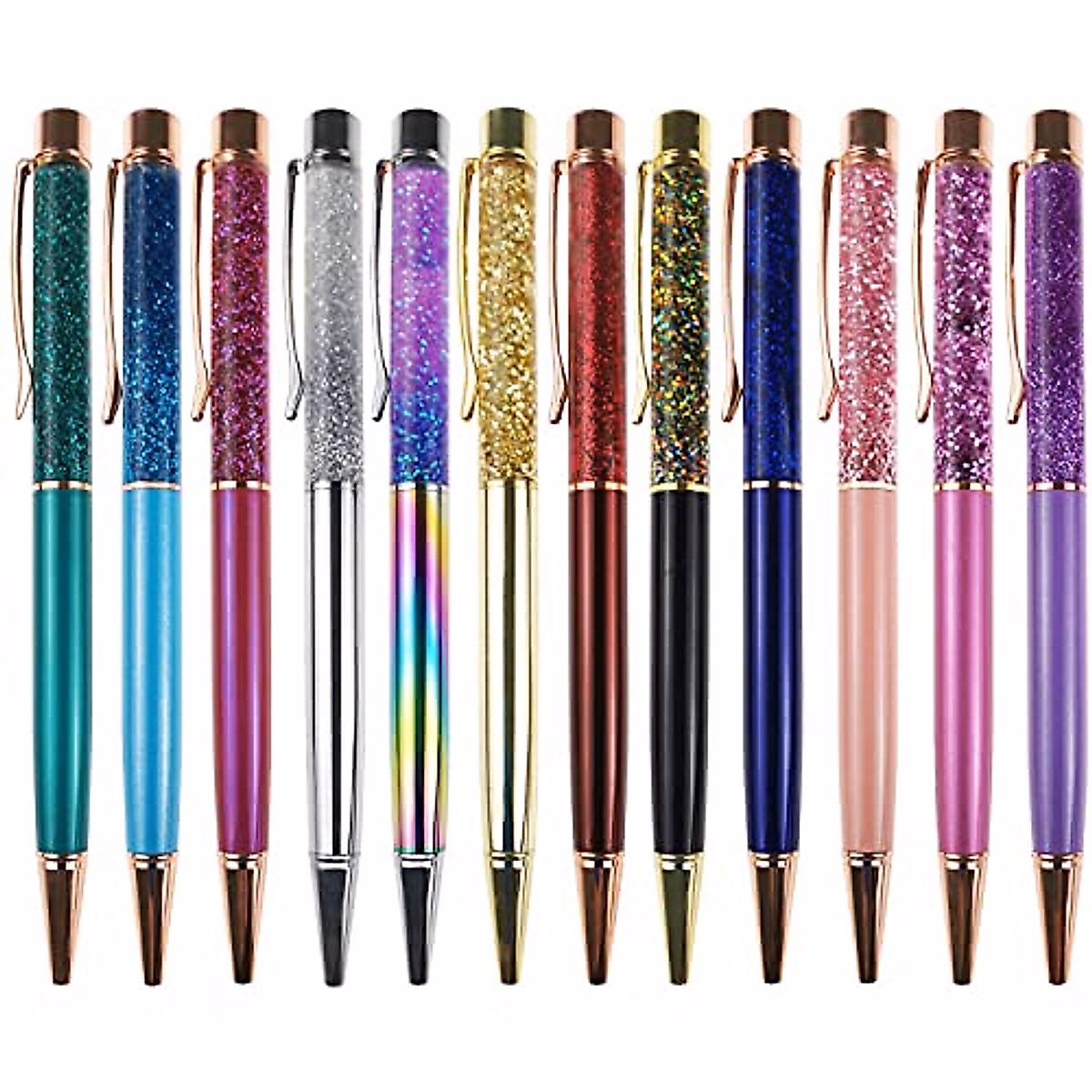 Oddmoal Fancy Metal Ballpoint Pens Floating Glitter Dynamic Liquid Sand Pen for Office Supplies, Black Ink, 12 Count(Mixed Color)