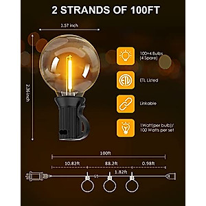 Bomcosy Outdoor String lights 200Ft, Led Globe String Lights for Outside Patio 100Ft*2 Waterproof Total 104 Shatterproof G40 Bulbs, Indoor Hanging Lights Garden Bistro Cafe Backyard Lights Decor 2700K