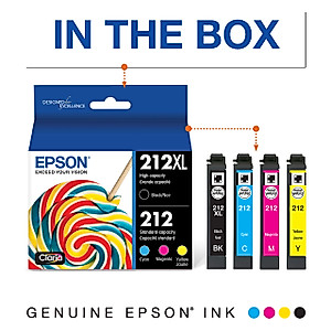 Epson 212XL, Standard-Capacity Color and High-Capacity Black Ink Cartridges, (CMYK) 4-Pack & T212 Claria Standard Capacity Cartridge Ink - Black, T212120-S
