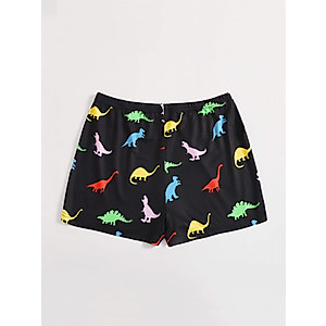 Floerns Women's Summer Dinosaur Print Elastic Waist Workout Running Shorts Black S