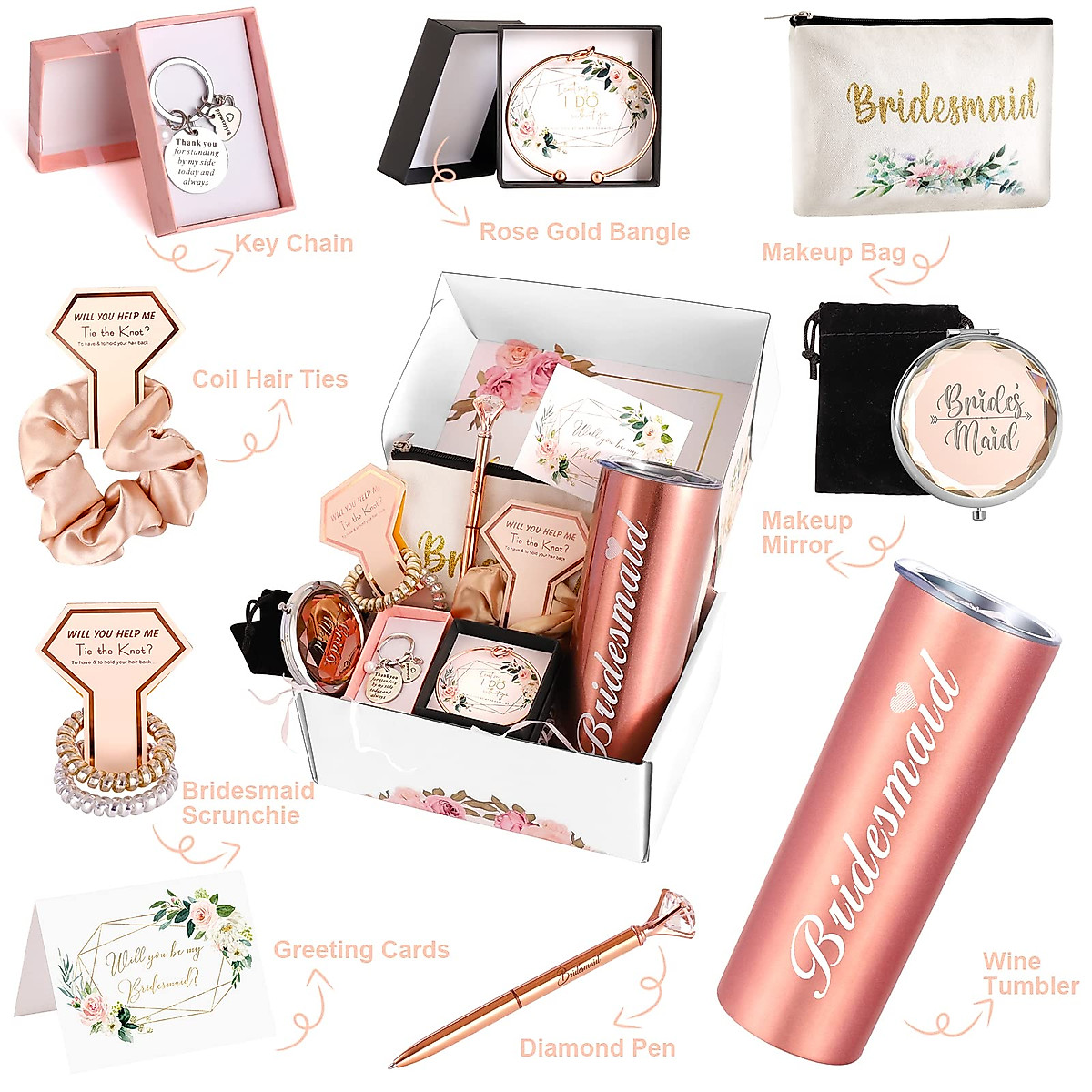 Homabachyco Bridesmaid Proposal Gifts, Will You Be My Bridesmaid Gift Box, Engagement Wedding Gifts Wine Tumbler Bridal Bachelorette Party Gifts for Bridesmaids, 20oz Wine Tumbler Gift Set