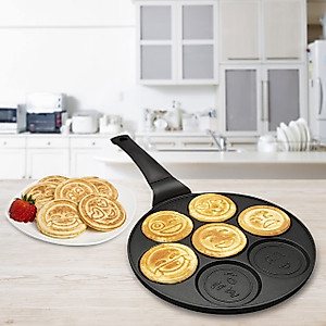 CucinaPro Emoji Friends Mini Pancake Pan, Nonstick Aluminum, 7 Unique Smiley Face Designs, Easy to Clean, Perfect for Kids' Breakfast