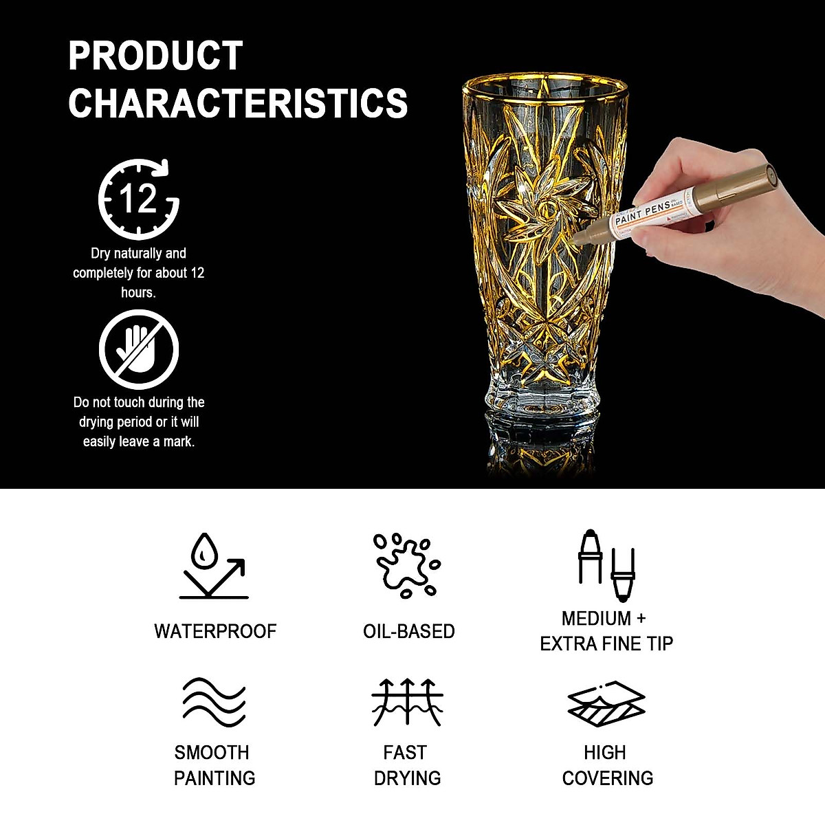 Betem Oil Based Paint Markers, Dual Tip Paint Pens(0.7mm & 3mm), Gold Silver Permanent Paint Marker Pen, Waterproof, Quick Dry, for Fabric, Rock Painting, Wood, Plastic, Metal, Canvas (2Gold2Silver)