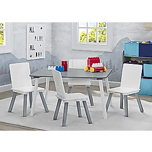 Delta Children Kids Table and Chair Set (4 Chairs Included) - Ideal for Arts & Crafts, Snack Time, Homeschooling, Homework & More, Grey/White