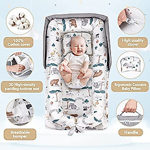 Baby Lounger Cover Adjustable Baby Nest Cover for Co Sleeping, Ultra Soft Cotton Baby Bed Cover Perfect for Traveling and Napping(Grey Lion)