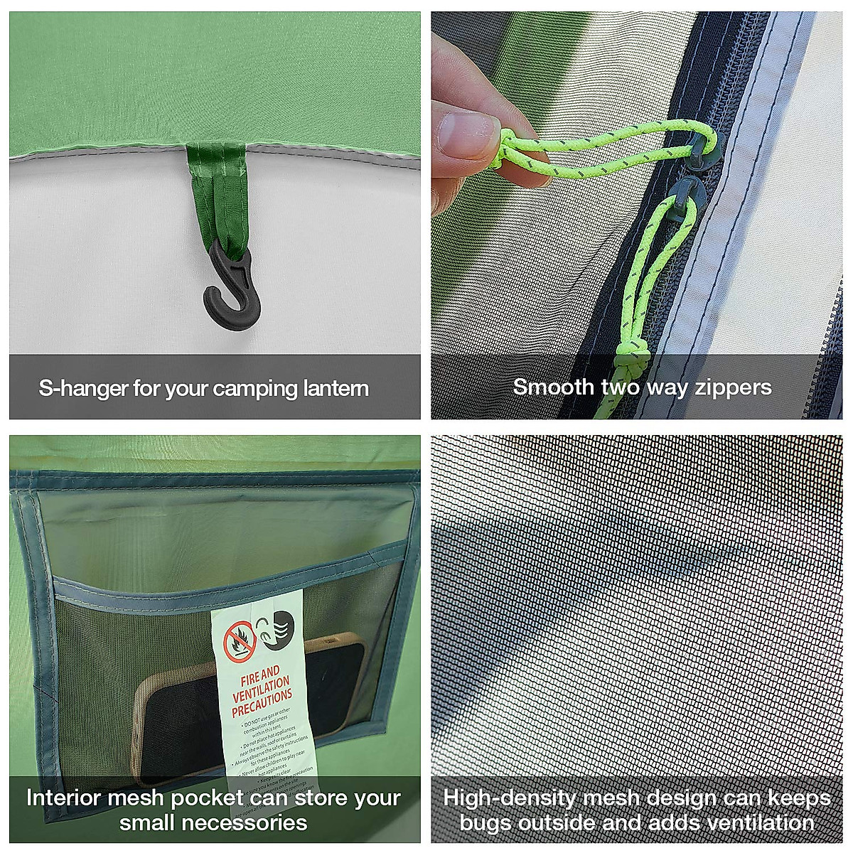 Eackrola 2-Person-Tent, Instant Pop up Tent for Camping, Easy Setup Beach Tent Sun Shelter - Ventilated Mesh Windows, Water Resistant, Carry Bag Included (Green)