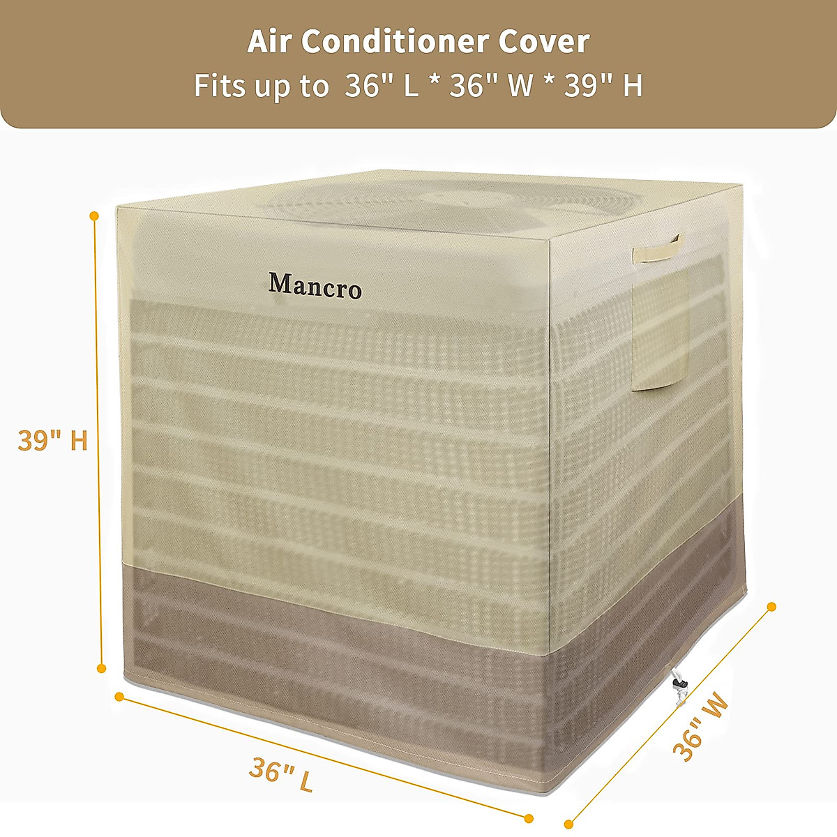 Air Conditioner Covers for Outside Units,Mancro Central Air Conditioner Cover Fits up to 36 x 36 x 39 inches,Durable Water Resistant Heavy Duty Windproof Square AC Covers,Grey