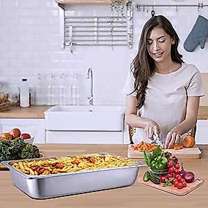 ZeroPone Hotel Pan 4" Deep Steam Table Pan 4 Pack Full Size with Lid 20.8"L x 12.8"W Hotel Pan 22 Gauge Stainless Steel Anti Jam Steam Table Pan