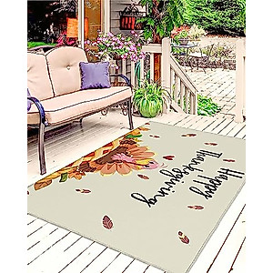 Happy Thanksgiving Outdoor Area Rug 4'x6',Patio Balcony Porch Front Door Camping Camper Deck Runner Rug,Washable Carpet Indoor Living Room Kitchen Floor Mat Fall Turkey Autumn Pumpkin Pie Leaves