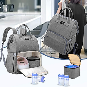 CURMIO Breast Pump Bag Backpack Compatible for Spectra S1, S2, Medela, Pumping Tote with Compartment for Cooler Bag, with Padded Laptop Sleeve for Working Moms, Gray
