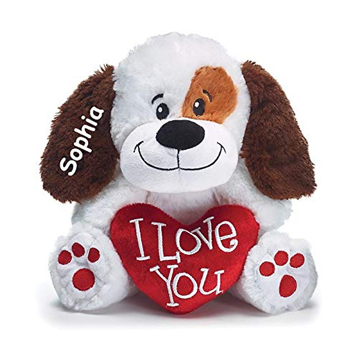 Personalized Valentine's Day Sitting I Love You Puppy with Heart Plush Stuffed Animal Toy for Boys or Girls with Custom Name - 9 Inches