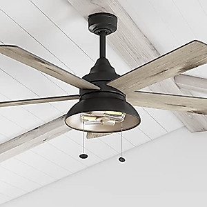 Prominence Home Brightondale, 52 Inch Industrial Style Indoor Outdoor LED Ceiling Fan with Light, Pull Chain, Dual Mounting Options, 5 Dual Finish Blades, Reversible Motor - 51659-01 (Matte Black)