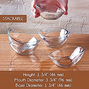 Crystalia Boutique Slant Cut Glass Bowls Set for Kitchen Prep, Small Pinch Bowls, Clear Glass Cooking and Serving Bowls for Fruit, Sauce, Dessert and Candy Dishes, Mini Decorative Dinnerware Set of 6