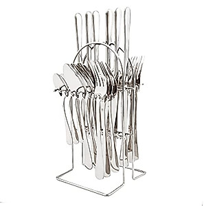 Snplowum 24pcs Silver Flatware Set With Holder, Stainless Steel Egg Shape Cutlery Storage Tableware Kitchen Utensils Gift Set, Silverware Set for Home and Restaurant Banquets, Service For 6