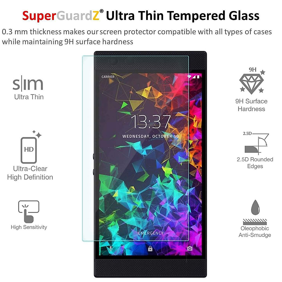 [3-Pack] for Razer Phone 2 / Razer Phone Screen Protector Tempered Glass, SuperGuardZ, 9H, 0.3mm, Anti-Scratch, Anti-Bubble, Anti-Fingerprint [Lifetime Replacement]
