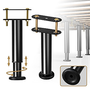 2 Pcs Adjustable Bed Frame Center Support Legs, Heavy Duty Cold Rolled Steel Bed Slat Support Legs With Wider Base, Bed Frame Leg Replacement, Furniture Support Reinforcement Kit (Height 5in To 8.6in)