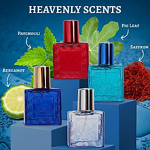 NovoGlow Verse Mini 4-Piece Fragrance Gift Set for Men - Aromatic, Floral, Oriental & Woody Notes - Individually Boxed - Travel Size - 25ml Eau De Parfum