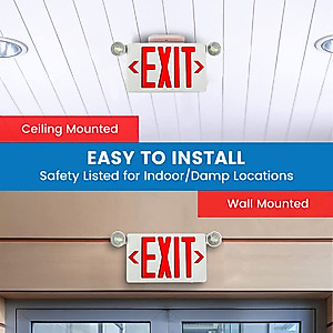 Ciata Ultra Bright Led Decorative Red Exit Sign & Emergency Light Combo with Battery Backup, Fire Exit Sign with Lights, Lighted Exit Signs with Battery Backup, 6-inch Red Letters - 12 Pack