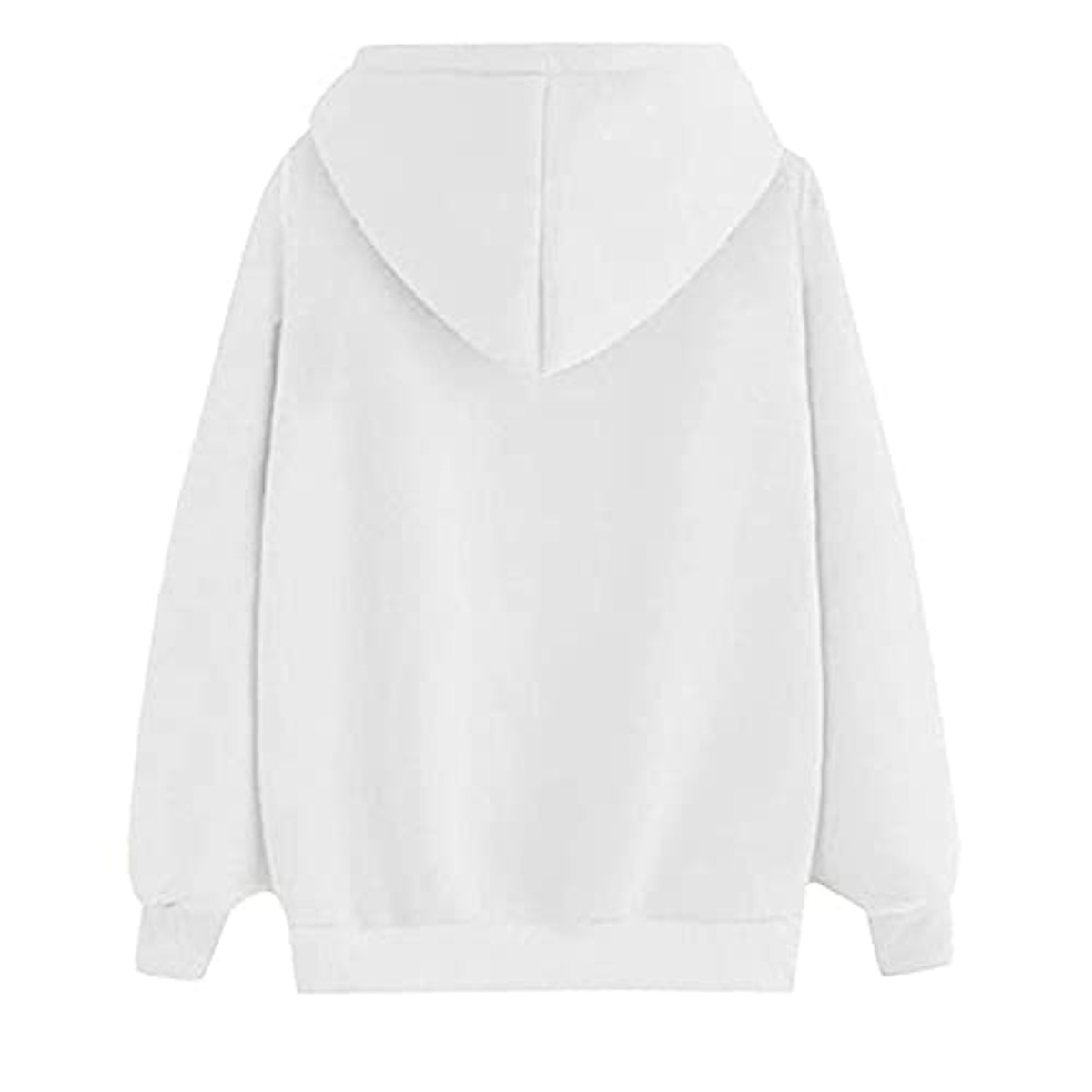 women solid basic hoodies casual loose fashion long sleeve crewneck blouse lady comfy warm pocket drawstring sweatshirt White