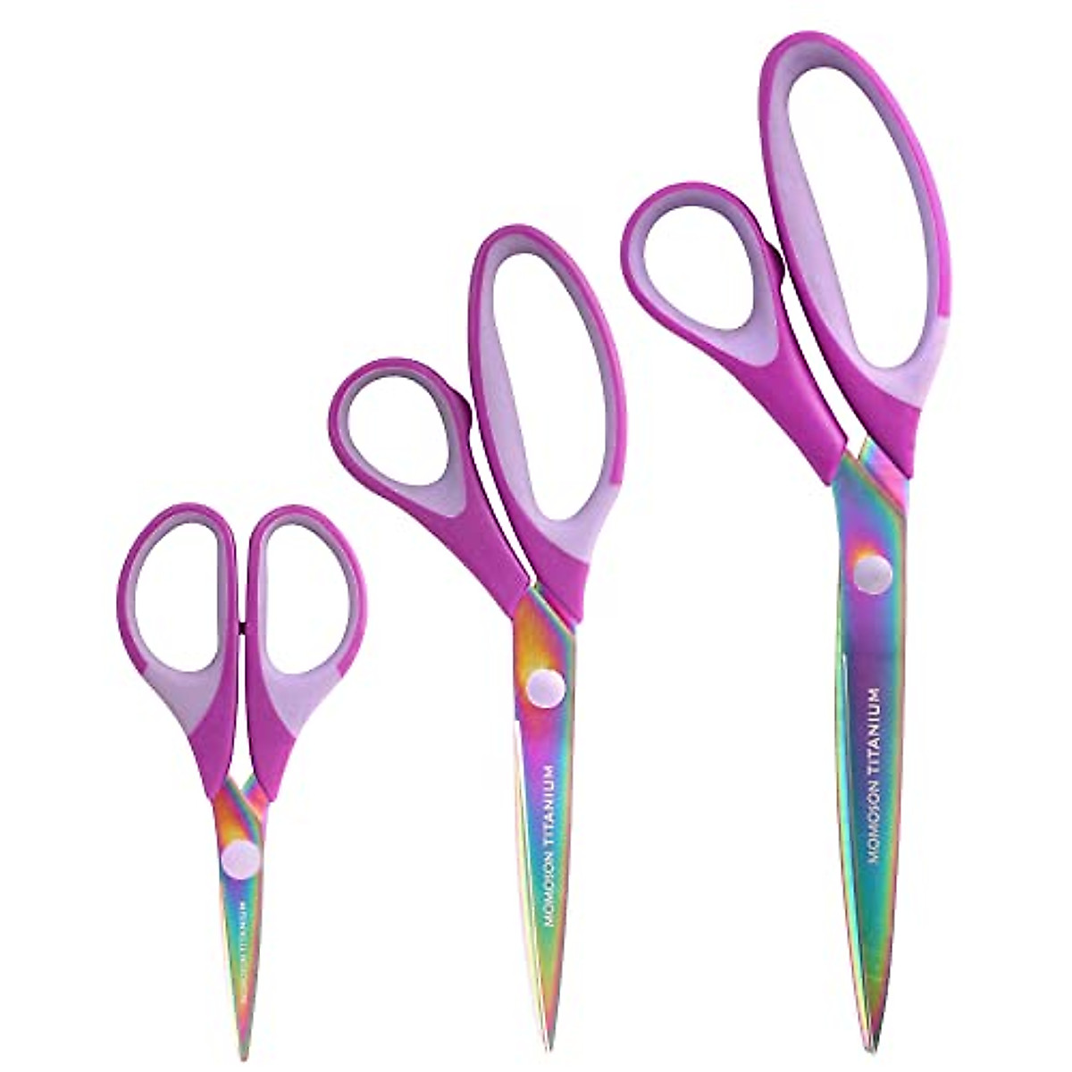 BambooMN Titanium Softgrip Scissors Set for Sewing, Arts, Crafts, Office - 1 Set of 3 - Purple