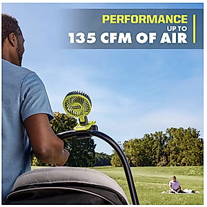 Buho Clamp Fan Accessory Bundle - Ryobi USB Fan Powerful Cooling Adjustable Head Multi-Directional Airflow 2 Speed Settings 135 CFM 7 Hours Runtime Clamping Capacity Zipper Pouch