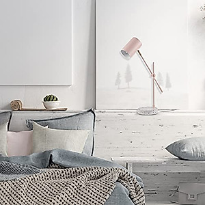 Globe Electric 30292 18" Desk/Table Lamp, Matte Pink, Matte Brass Accent, Terrazzo Base, Adjustable Height, Balance Arm, in-Line Rocker On/Off Switch, Adjustable Lamp, Home Office Accessories