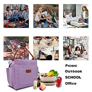 Joymee Lunch Bag Women Insulated Lunch Box Reusable Durable Leakproof Large Spacious Cooler Tote for Women Men Adult with Bottle Holder and Side Pockets for Work Office Travel Picnic - Purple