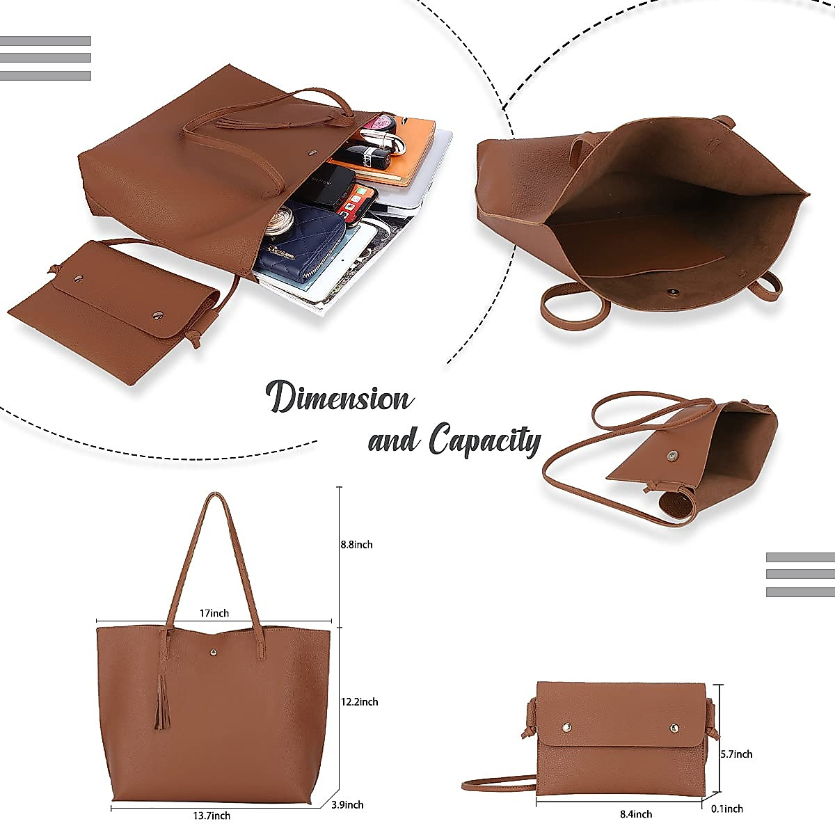 K.EYRE Women's Faux PU Leather Tote Shoulder Purses Bag for women, Big Capacity Tassel Handbag