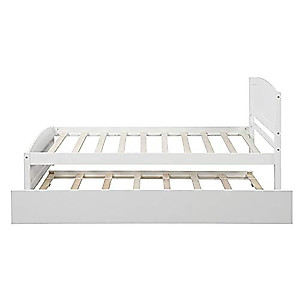 Rockjame Twin Platform Bed with Trundle, Minimalistic Stylish Wood Bed Frame, Easy to Install (White)