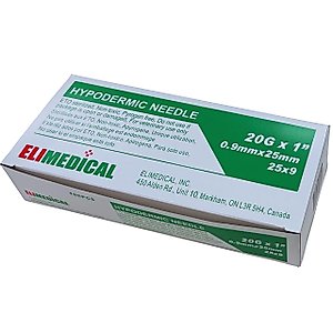Elimedical Veterinary Hypodermic Needle, Poly Hub 20G x 1 inch, 100 per box, Individually Packed, NDL2025