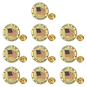 10 Pack Round American Flag Pin- Pround to Be An American Pin, Gold US Flag Lapel Pin for Memorial Day, Flag Day, Independence Day, Veterans Day