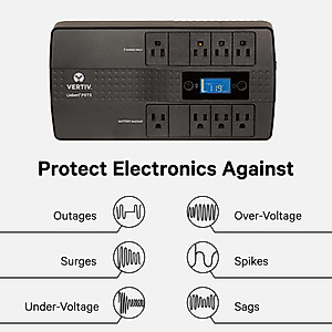 Liebert PST5 UPS - 850VA/500W 120V, LCD Monitoring Screen, Standby Power, 8 Outlets, USB Charging, 3 Year Warranty, Uninterruptible Power Supply, Battery Backup with Surge Protection (PST5-850MT120)