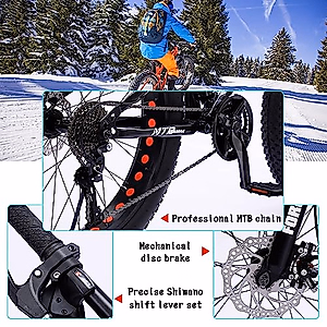 NENAGGE Fat Tire Mountain Bike 26 Inch Wheel 27 Speed Snow Mountain Bicycle for Men and Women, High Carbon Steel Frame Off-Road Bike with Daul Disc Brakes for Outdoor Sports, Silver