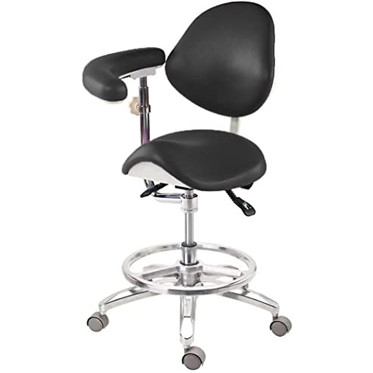 BONEW Global-Dental Saddle Chair Office Stool Dentist's Doctor's Assistant's Deluxe Chair PU Leather