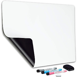 Magnetic Dry Erase Whiteboard Sheet for Fridge 19x13 in - with Stain Resistant Technology - Includes 3 Fine Tip Markers & Big Eraser with Magnets - Refrigerator White Board Planner & Organizer