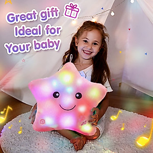 BSTAOFY Musical LED Twinkle Star Stuffed Animals Creative Lullaby Light up Soft Singing Pillow Plush Toys Accompany Kids Glow at Night Birthday Valentines Day for Girls Toddlers, Pink
