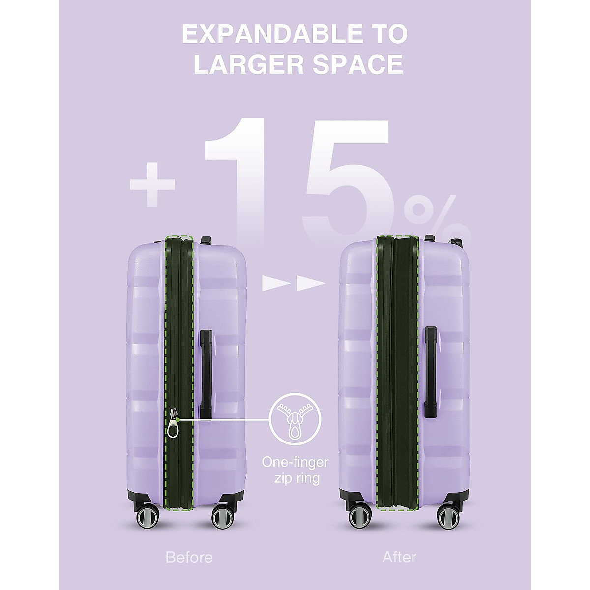 LUGGEX Purple Luggage Sets 3 Piece for Women - Expandable Carry on Luggage Set with Spinner Wheels - Lightweight Fashion Travel Companion