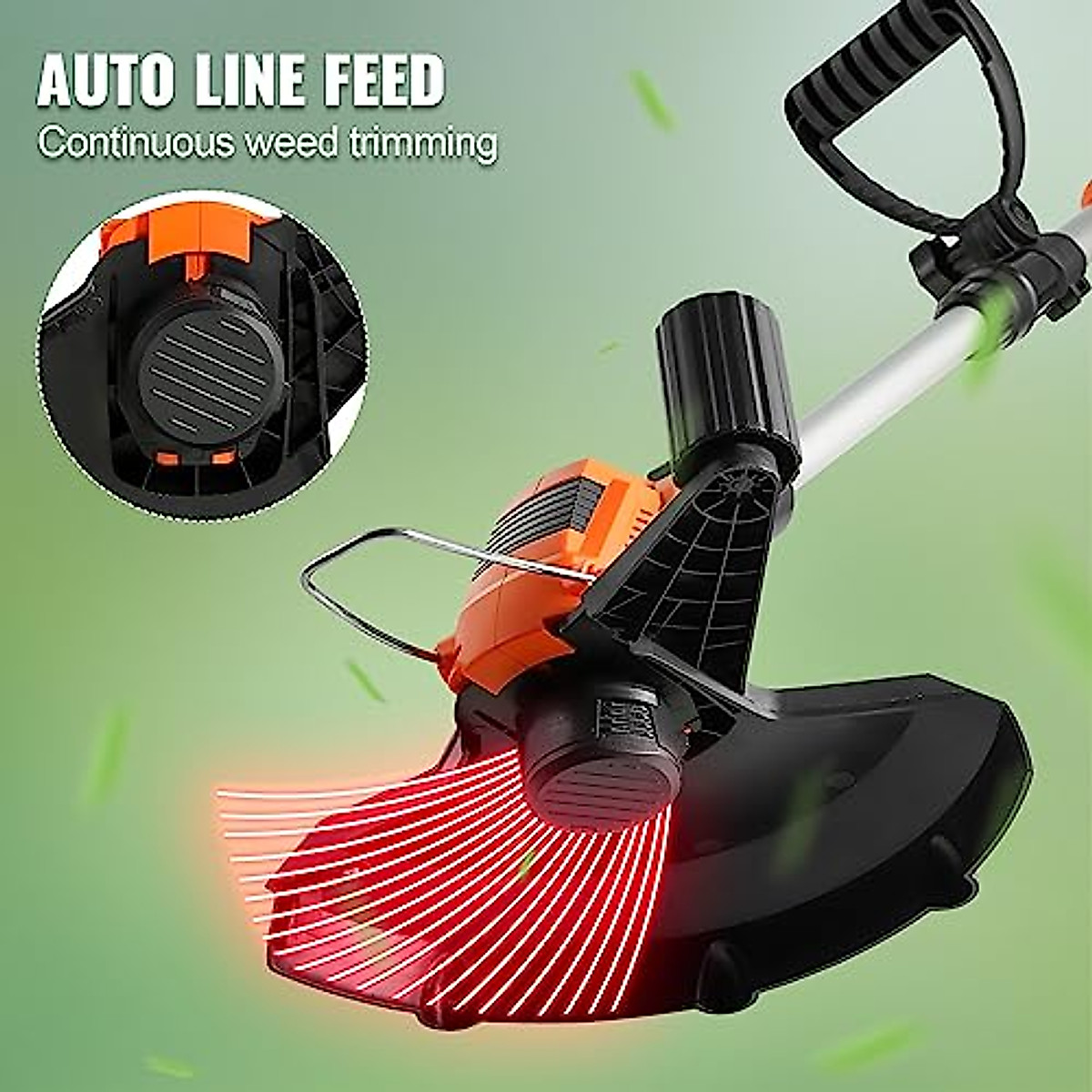VEVOR Cordless String Trimmer, 12" 20 V Battery Powered Weed Eater with Auto Feed, 3 Spools, Battery and Charger Included, Cordless Weed Wacker for Trimming and Edging, for Lawns, Orchards, Driveways
