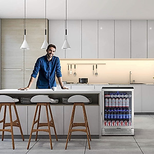 Altatac Beverage Refrigerator with Glass Door 180 Cans Mini Beverage Cooler Under Counter Frestanding Built in Center Garage Fridge