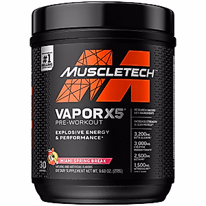 Pre Workout Powder | MuscleTech Vapor X5 for Men & Women, Energy Drink Mix Sports Nutrition Pre-Workout Miami Spring Break (30 Servings)-Package Varies