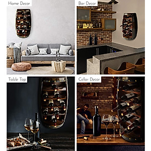 CoTa Global Alexander Wall Mounted Wine Rack - 18 Wine Bottles Freestanding Wooden Barrel Wine Holder, Hanging Bottle Rack or Floor Stand, Rustic Wine Storage Shelf Organizer for Wine Bar & Home Décor