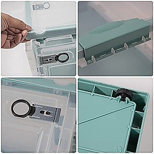 CNCEST Clear Storage Container with Lid Large Capacity Storage Box Stackable Foldable Organizing Container with Secure Latching Buckles and Chassis Pulley 44L(Green)