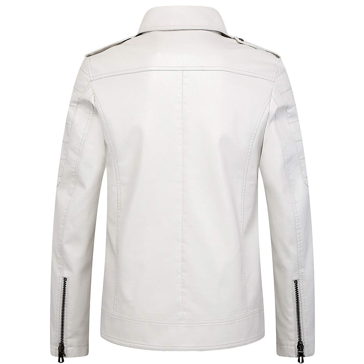chouyatou Men's Vintage Asymmetric Zip Lightweight Faux Leather Biker Jacket (X-Large, White)